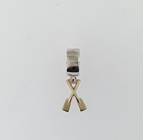 Rowing Sterling Silver & 9ct Yellow Gold Oar Charm to Fit Pandora Type ...